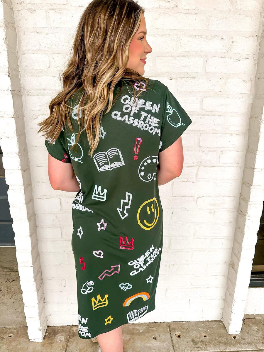 Queen Of Sparkles Dark Green Classroom Midi Tee Dress – Shop Shoetique